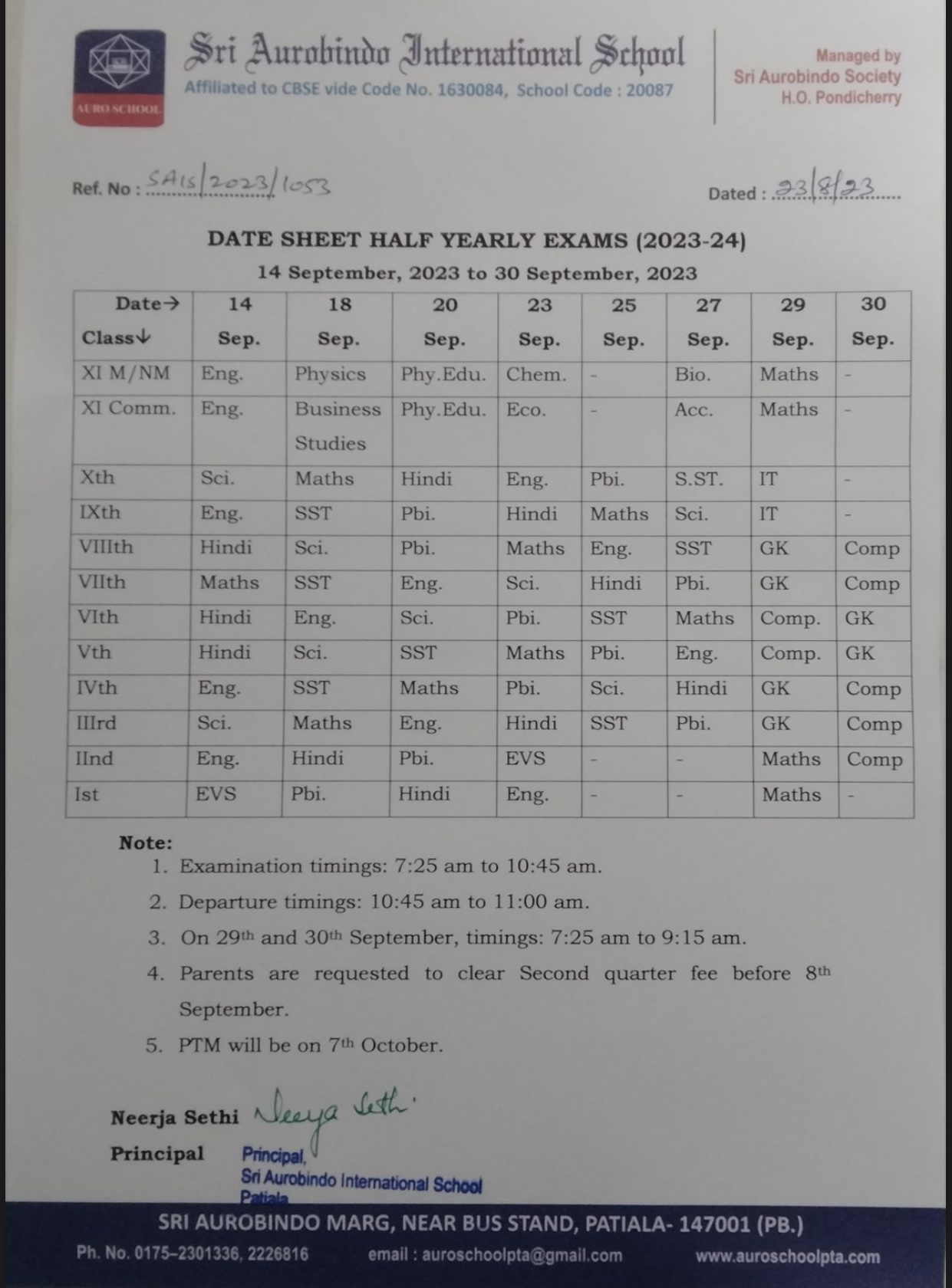 Date Sheet Half Yearly Exams (2023-2024) - Sri Aurobindo International ... Date Sheet Half Yearly Exams (2023-2024) - Sri Aurobindo International ...